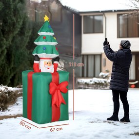 Nafukovací vánoční dekorace s LED světly, polyester, pro vnitřní i venkovní použití, červená+zelená barva