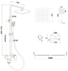 Erga Cube, sprchová souprava s pákovou baterií, vanovou výlevkou a dešťovou hlavicí 30x30cm, chromová, ERG-YKA-BP.CUBE-30-CHR