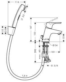 Hansgrohe Focus - Sada Bidetta, umyvadlová baterie stojánková s bidetovou sprškou, chrom 31926000