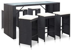 vidaXL 7dílný zahradní barový set s poduškami polyratan černý