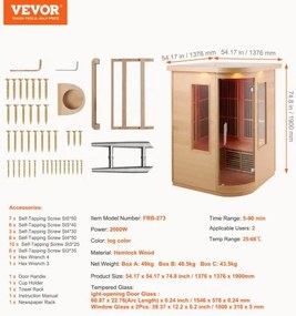Far Infrared Wooden Sauna Room Domácí sauna Spa pro 2 osoby 1850 W