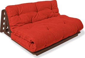 Marior Home Rozkládací futonové křeslo / pohovka Layti - 140 cm / Červená / Ořech olejovaný