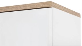 COMAD Vysoká stojatá skříňka - BALI 800 white, matná bílá/lesklá bílá/dub votan