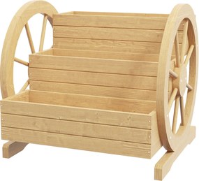 Outsunny Čtvercový vyvýšený záhon 3 patra v rustikálním stylu s 2 kolečky, jedlové dřevo, odvodňovací otvory, rozměry 62D x 61Š x 57V cm
