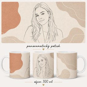 Hrnek s portrétem z vlastní fotografie – panoramatický potisk | 16 uměleckých stylů Styl portrétu:: Minimalistický Line Art
