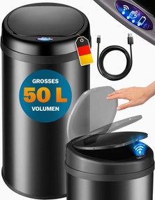 Senzor Odpadkový koš černý nerezová ocel 50L