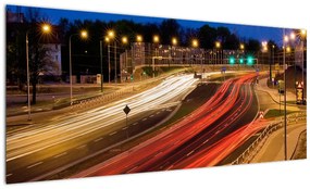 Noční čtyřproudová silnice, obraz (100x40cm)