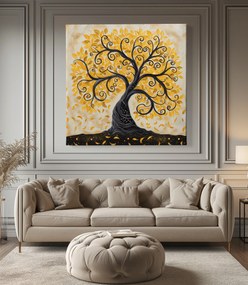 Obraz na plátně - Strom života Zlatavé lístky FeelHappy.cz Velikost obrazu: 80 x 80 cm