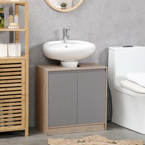 HOMCOM Podskříňková koupelnová skříňka volně stojící s dvojitými dveřmi a nastavitelnou policí Nosnost 50 kg 60x30x59,8 cm Dub a Šedá