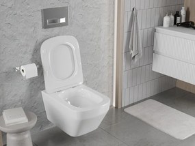 Mexen Riva, závěsná WC mísa 555x370x335 mm, Rimless Tornádo + WC sedátko z duroplastu, bílá lesklá, 30630200T