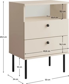Noční stolek s 2 šuplíky, kašmír/černá, IGNE TYP 1