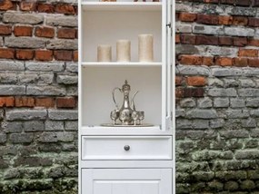Bílý nábytek Úzká dřevěná vitrína Belluno Elegante - bílá, masiv, borovice - PRAVÁ