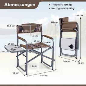 Costway Ředitelská židle Skládací kempingová židle s odkládacím stolkem