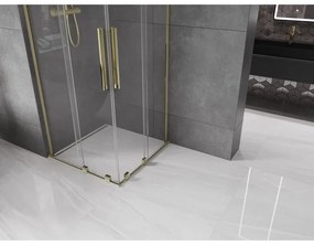 Mexen Velar L Duo, sprchový kout s posuvnými dveřmi 80 x 80 cm, 8mm čiré sklo, zlatá lesklá, 871-080-080-02-03-50