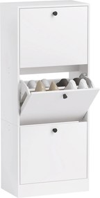 HOMCOM Botník se 3 skládacími dvířky, botník s nastavitelným děličem, štíhlý botník pro 12 párů bot 47 x 28 x 115 cm, bílý | Aosom