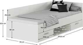 Postel, 90x200, bílá, BOAT