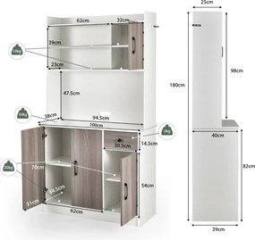 Costway Kuchyňská skříňka 180 cm s nabíjecí stanicí a pracovní deskou a – bílý
