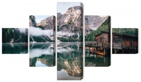 Vícedílný obraz Chata U Italského Jezera Braies 3D Nedostatek Nedostatek Plátno Canvas 150x90