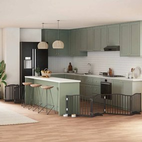Zábrana pro psy s dvířky skládací 10 panelů černá 800 cm topol 3155627