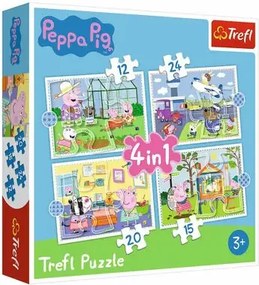 Trefl - Puzzle - Prasátko Peppa: Vzpomínky na prázdniny 4v1 / 12 + 15