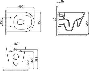 Sapho , AVVA SHORT závěsná WC mísa, Rimless, 35,5x49cm, bílá, 200114