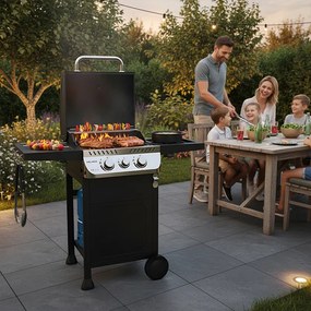 BPS-koupelny Plynový BBQ gril s boční plotýnkou, poličkou a krycí plachtou - , 2+1 hořák