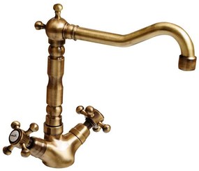 Reitano Rubinetteria - ANTEA stojánková umyvadlová baterie s retro hubicí s výpustí, bronz (3376)