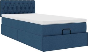 Osmanská postel s matrací &amp; LED modrá 90x200 cm látka 3312366