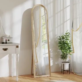 HOMCOM stojací zrcadlo na zeď i volně stojící zrcadlo na celou délku s stojanem, imitace kamene a obloukový tvar, 40x160 cm, béžová