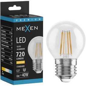 Mexen Vintis LED žárovka filament E27, G45, 6W, Teplá - 2700K, 720 lm, čirá - L156-E27-0627-00