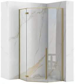 Rea Diamond, 5-úhelníkový sprchový kout 90x90, 6mm čiré sklo, zlatý matný profil + bílá sprchová vanička, KPL-K6506