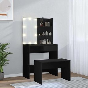 Set toaletního stolku s LED černý kompozitní dřevo 3114108