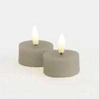 Sada LED čajové svíčky na baterie Sille Tealight, Ø 4,5 × 2,2 cm, teple šedá, z pravého vosku, balení 2 ks