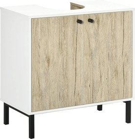 kleankin Skříňka pod umyvadlo pro moderní umyvadla s kovovými nohami a dvojitými dveřmi 60 x 30 x 60 cm - Bílá a dřevěná barva | Aosom