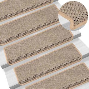 Samolepicí nášlapy na schody sisal 15ks 65x21x4cm světle béžové 326892