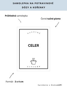 Samolepka na kořenky CELER průhledná 3 × 4 cm tučné písmo