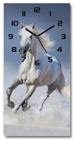 Wallmuralia Nástěnné hodiny Bílý kůň ve cvalu 30x60 cm