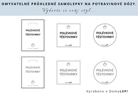 POLÉVKOVÉ TĚSTOVINKY - omyvatelná samolepka na dózu, výběr rozměrů Ø 5 cm / 5 x 5 cm / 6 x 8 cm | DomaLEP tvar: ČTVEREC, barva: PRŮHLEDNÁ - ČERNÉ písmo, velikost: š. 5 cm x v. 5 cm - tučné písmo