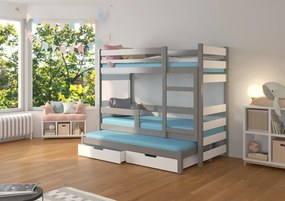 Patrová postel pro tři osoby s matracemi KARLO šedá (kód E1082)
