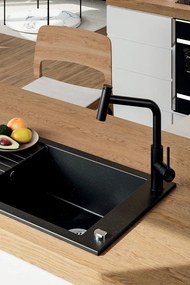 Laveo Pionier, 1-komorový granitový dřez 780x500x207 s krátkým odkapávačem, černá, LAV-SBR_713T