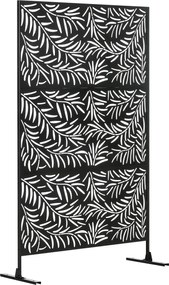 Paraván Outsunny se stojanem, rozdělovač místností se vzorem vrbových listů, 122 x 198 cm, rozdělovač místností na zahradu, terasu, ocel, černý