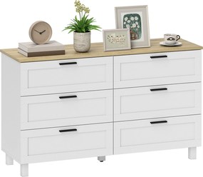 HOMCOM komoda se 6 zásuvkami, úložná skříňka s borovými nohami, moderní styl, do ložnice, obýváku nebo předsíně, 120 × 38 × 71 cm | Aosom
