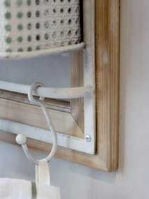 Krémová antik dřevěno-kovová nástěnná polička s háčky Old Shelf - 40*15*90 cm