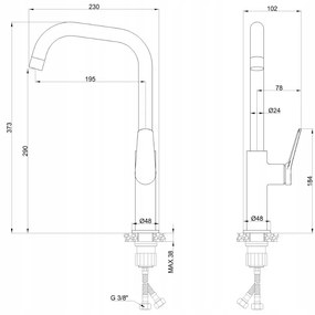 Invena Alonia, vysoká dřezová baterie h-373, zlatá matná, INV-BZ-70-009-V