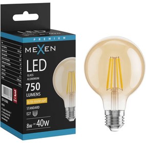 Mexen Vintis LED filamentová žárovka E27, G80, 8W, Teplá - 2200K, 750 lm, jantor - L155-E27-0822-50