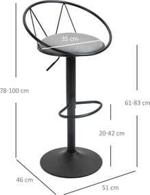 HOMCOM Sada 2 barových židlí v neo-retro designu s nastavitelným otočným kovovým podnožím, černá šedá len