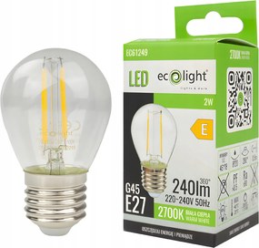LED žárovka E27 filament 2W 240lm 2700k g45 - teplá bílá