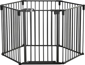 PawHut Bezpečnostní Bariera na Krb Modrý Ochranný Oplocení pro Domácí Zvířata Modulární Skládací 6 Panelů s Dveřmi Bez Vrtání 362,5 x 76 cm Černá | Ao