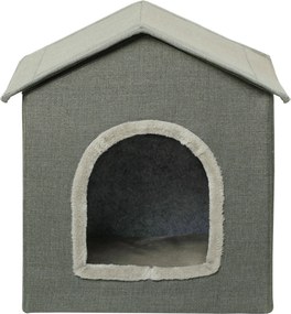 PawHut kočičí doupě, kočičí dům s polštářem, škrabací deska, dvě dveře, XXL kočičí bouda, dům pro psy, kočičí postel pro kočky do 5 kg, šedá, 39 x 43,