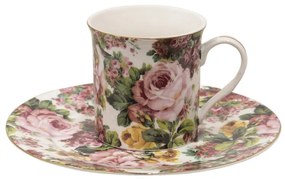 Porcelánový hrnek s květy a zlatou linkou Pink Flowers – 330 ml
